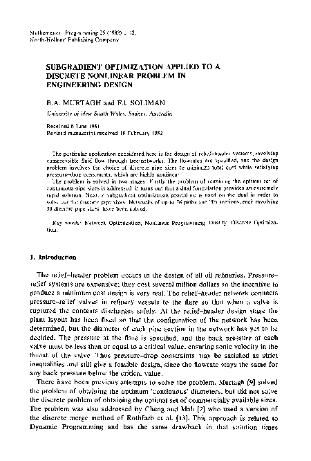 Pdf Subgradient Optimization Applied To A Discrete Nonlinear Problem In Engineering Design