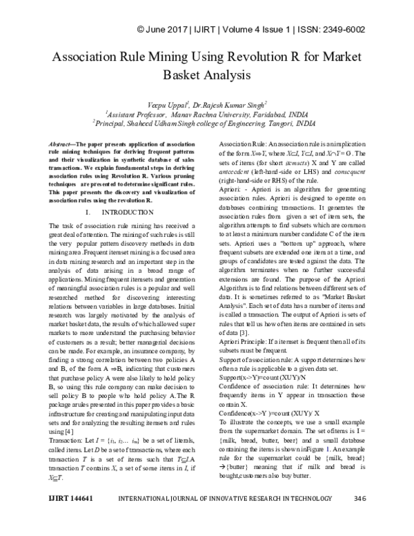 (PDF) Association Rule Mining Using Revolution R for Market Basket Analysis