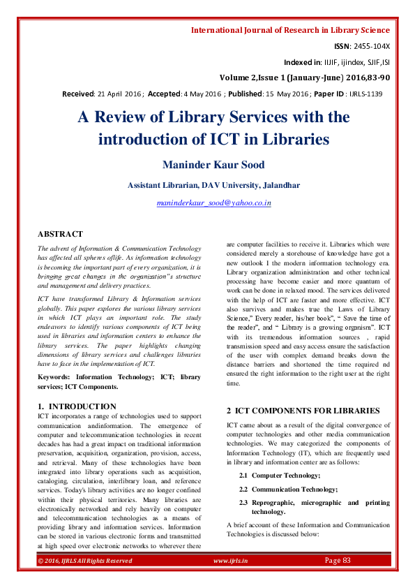 (PDF) A Review of Library Services with the introduction of ICT in ...
