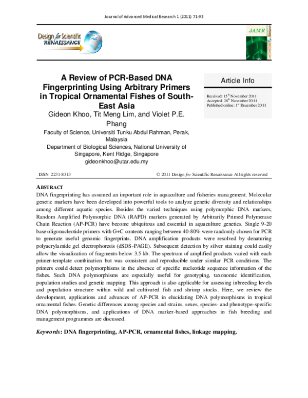 (PDF) A Review of PCR-Based DNA Fingerprinting Using Arbitrary Primers ...