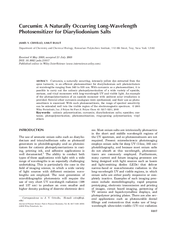 (PDF) Curcumin: A naturally occurring long-wavelength photosensitizer ...