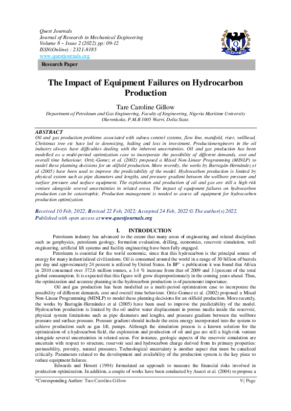 (PDF) The Impact of Equipment Failures on Hydrocarbon Production