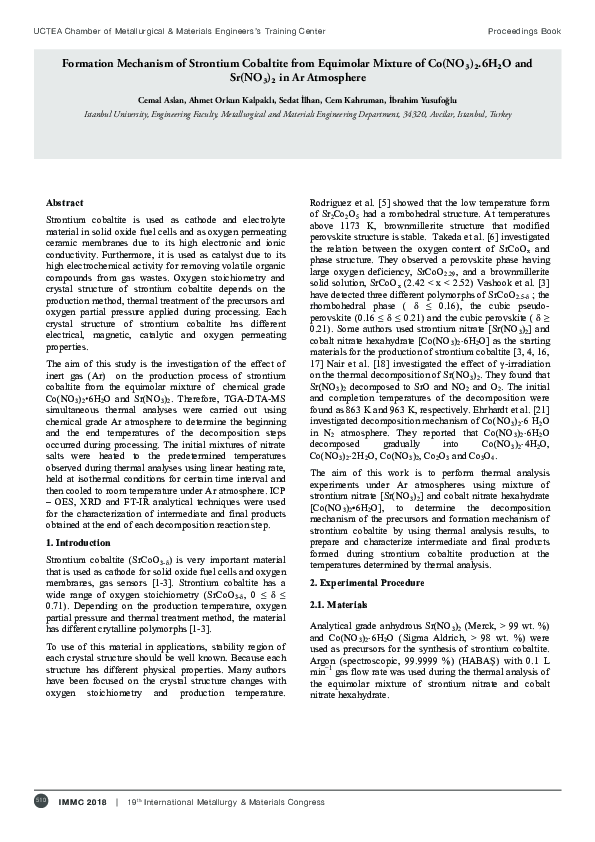 (PDF) Formation Mechanism of Strontium Cobaltite from Equimolar Mixture ...
