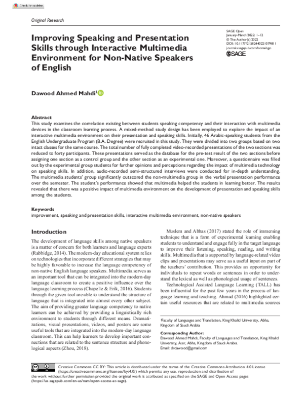 (PDF) Improving Speaking and Presentation Skills through Interactive ...