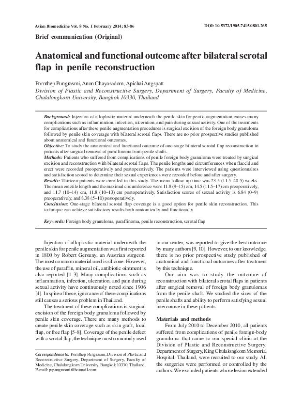 (PDF) Anatomical and functional outcome after bilateral scrotal flap in ...