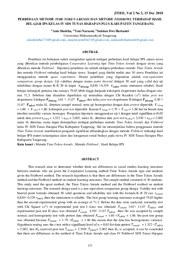 (PDF) Perbedaan Metode Time Token Arends Dan Metode Fishbowl Terhadap ...