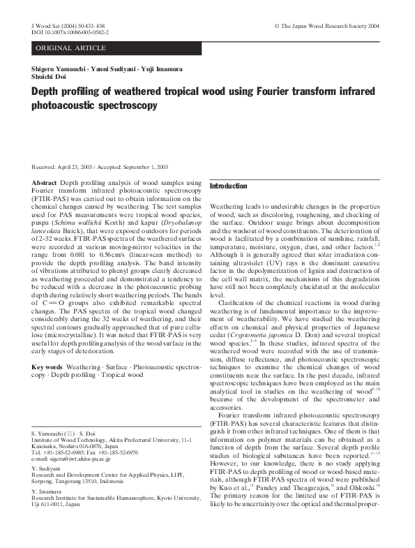 (PDF) Depth profiling of weathered tropical wood using Fourier transform infrared photoacoustic ...