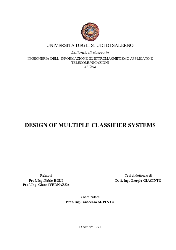 Pdf Design Of Multiple Classifier Systems