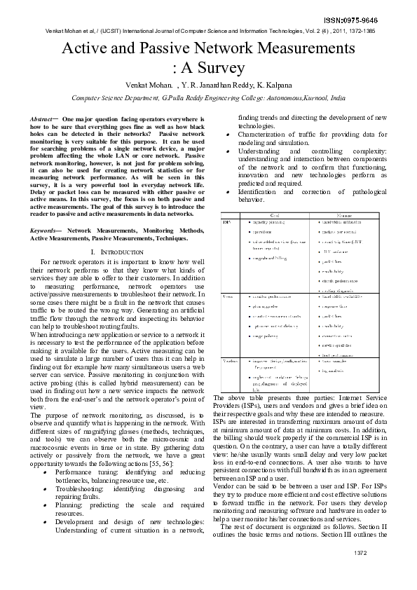 (PDF) Active and Passive Network Measurements : A Survey