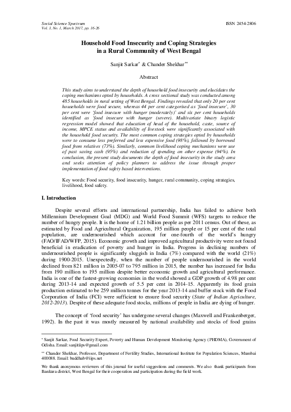 (PDF) Household Food Insecurity and Coping Strategies in a Rural ...