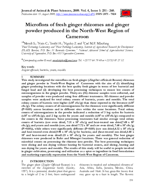 (PDF) Microflora of fresh ginger rhizomes and ginger powder produced in ...