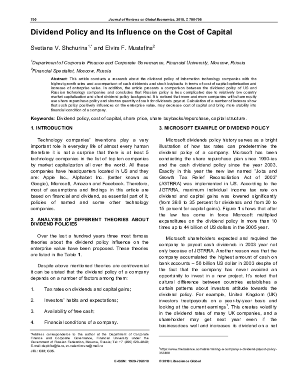 (PDF) Dividend Policy and Its Influence on the Cost of Capital | Lifescience Global Canada ...