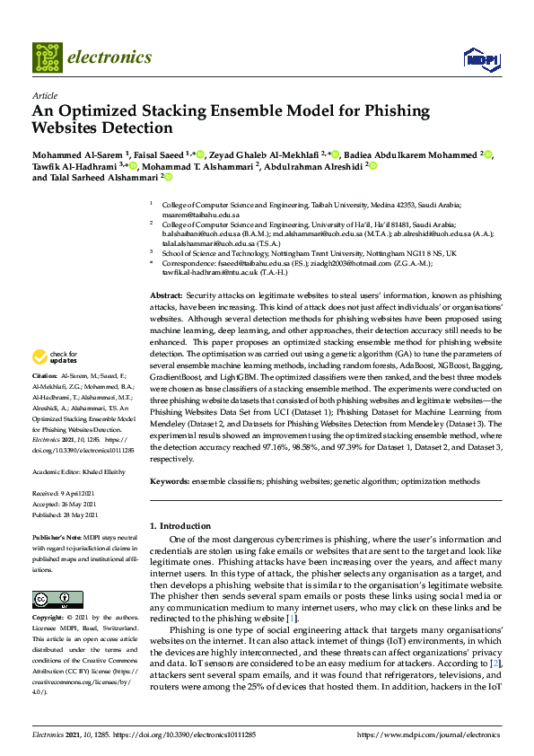 (PDF) An Optimized Stacking Ensemble Model for Phishing Websites Detection (PDF) An Optimized Stacking Ensemble Model for Phishing Websites Detection