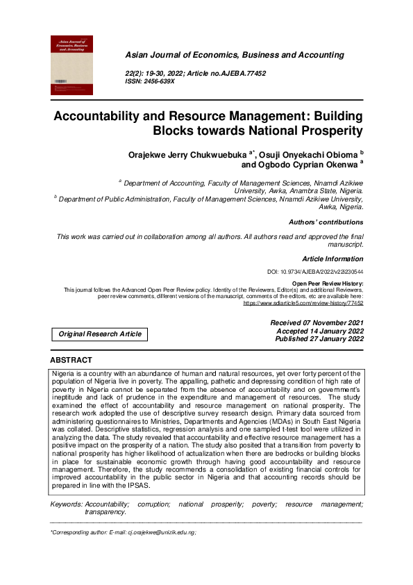 (PDF) Accountability and Resource Management: Building Blocks towards ...