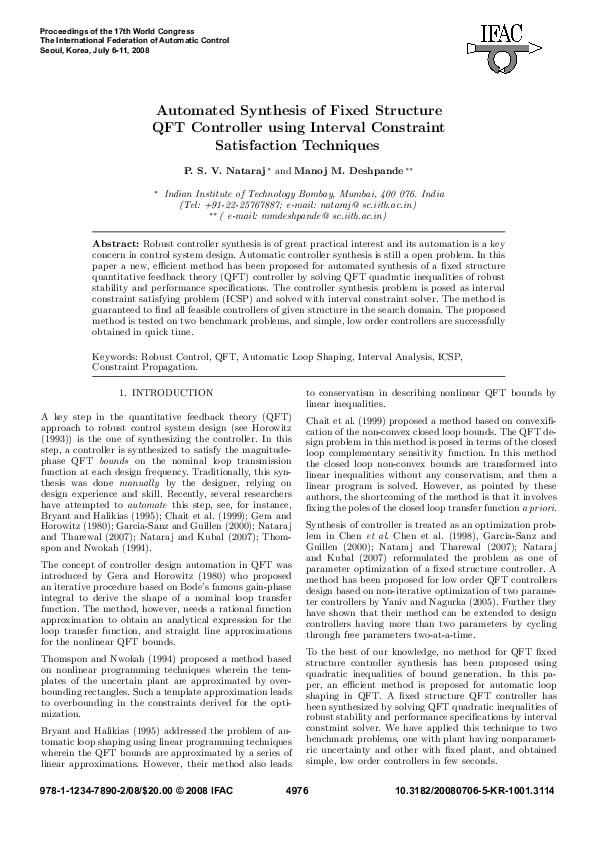 Pdf Automated Synthesis Of Fixed Structure Qft Controller Using Piecewise Linear Approximation 1516