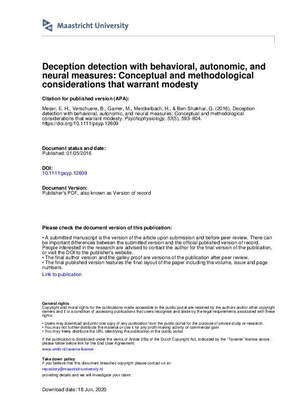 (PDF) Deception detection with behavioral, autonomic, and neural measures: Conceptual and ...