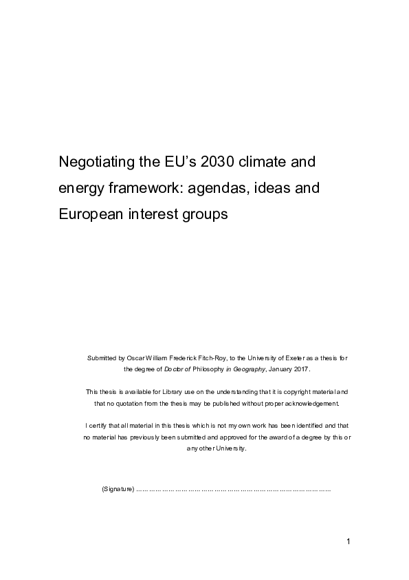 (PDF) Negotiating the EU’s 2030 Climate and Energy Framework: Agendas, Ideas and European ...