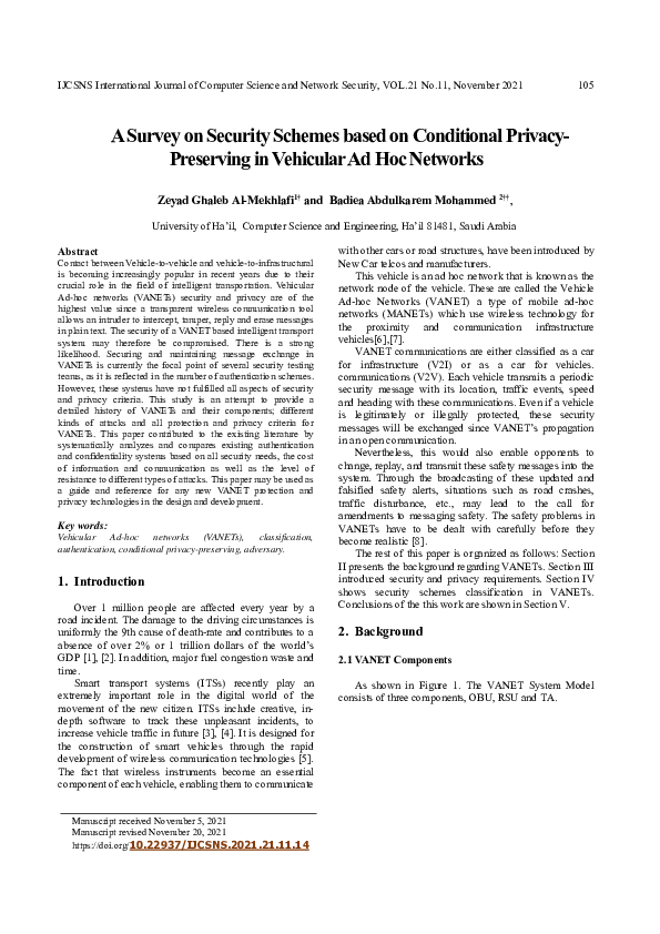 Pdf A Survey On Security Schemes Based On Conditional Privacy Preserving In Vehicular Ad Hoc
