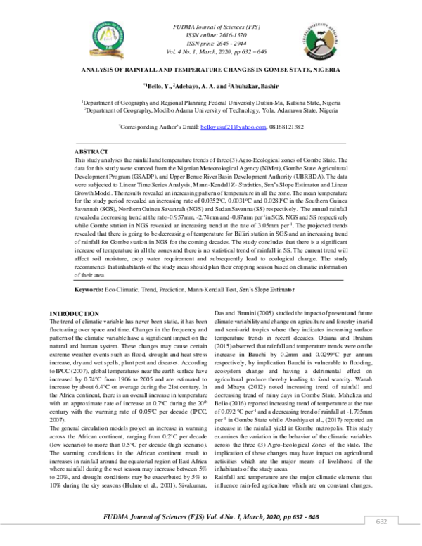 (PDF) Analysis of Rainfall and Temperature Changes in Gombe State, Nigeria