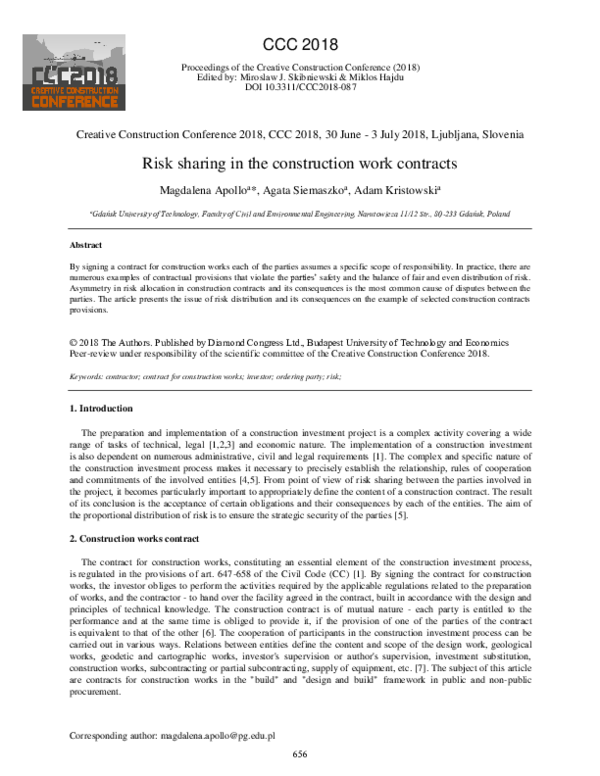 (PDF) Risk sharing in the contract for construction work