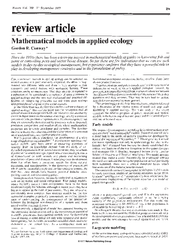 (PDF) Mathematical models in applied ecology
