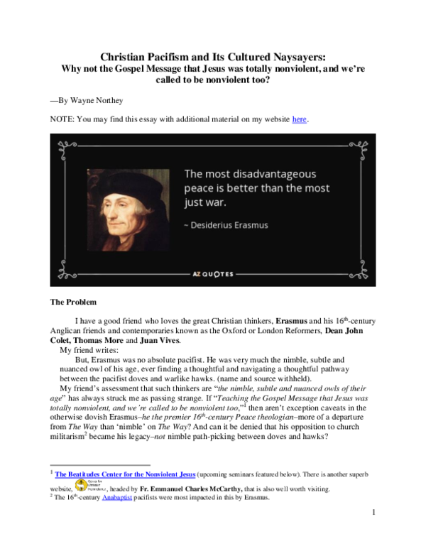 (PDF) Christian Pacifism and Its Cultured Naysayers