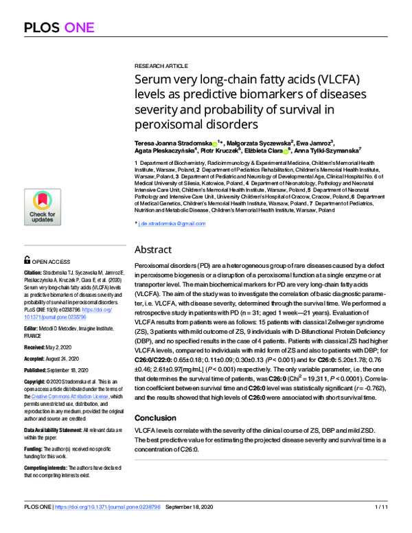 (PDF) Serum very long-chain fatty acids (VLCFA) levels as predictive ...