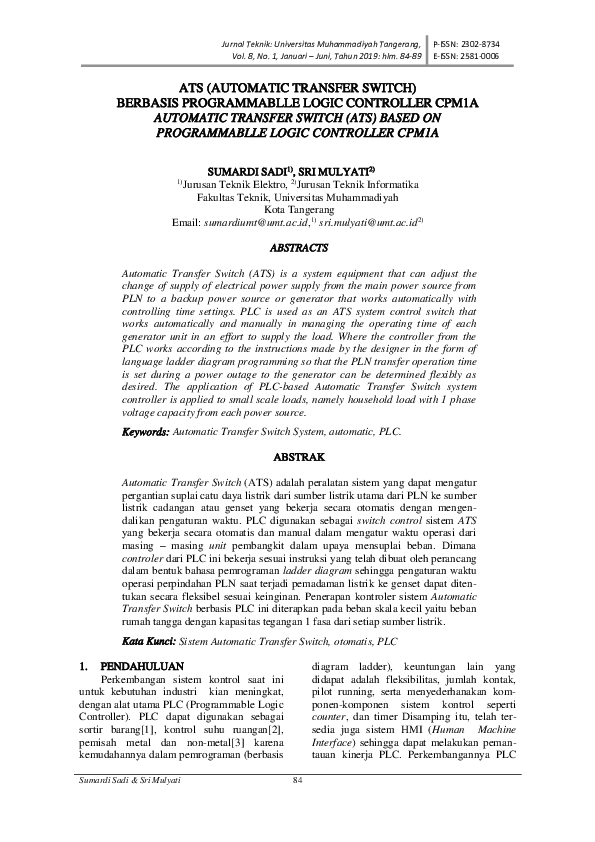 (PDF) Ats (Automatic Transfer Switch) Berbasis Programmablle Logic Controller CPM1A Automatic ...