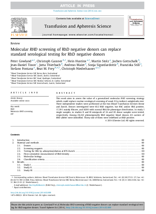 (PDF) Molecular RHD screening of RhD negative donors can replace ...