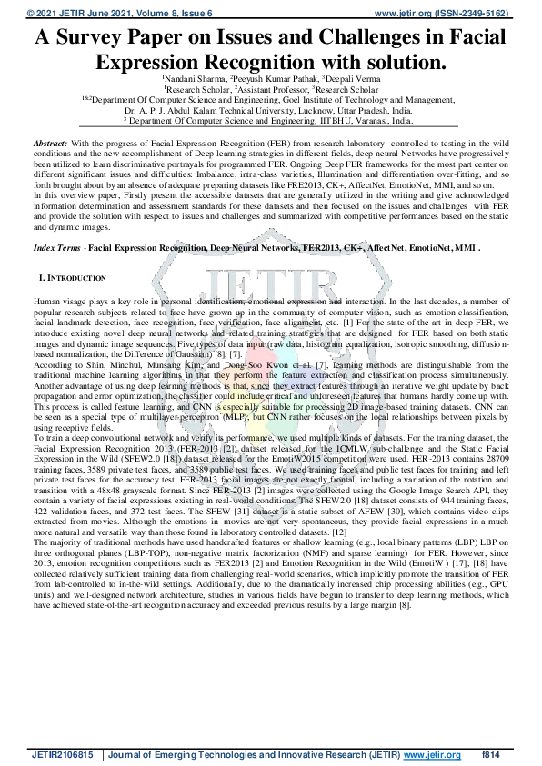 (PDF) A Survey Paper on Issues and Challenges in Facial Expression ...