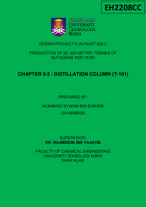 (PDF) PRODUCTION OF BUTADIENE CHAPTER 9 DISTILLATION COLUMN (T-101)