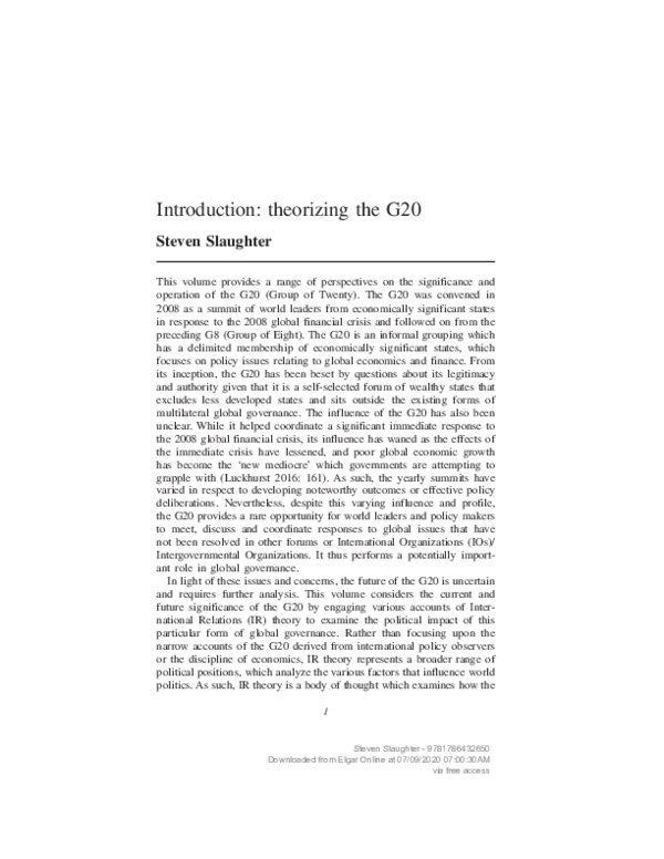 (PDF) Introduction: theorizing the G20 | Steven Slaughter - Academia.edu