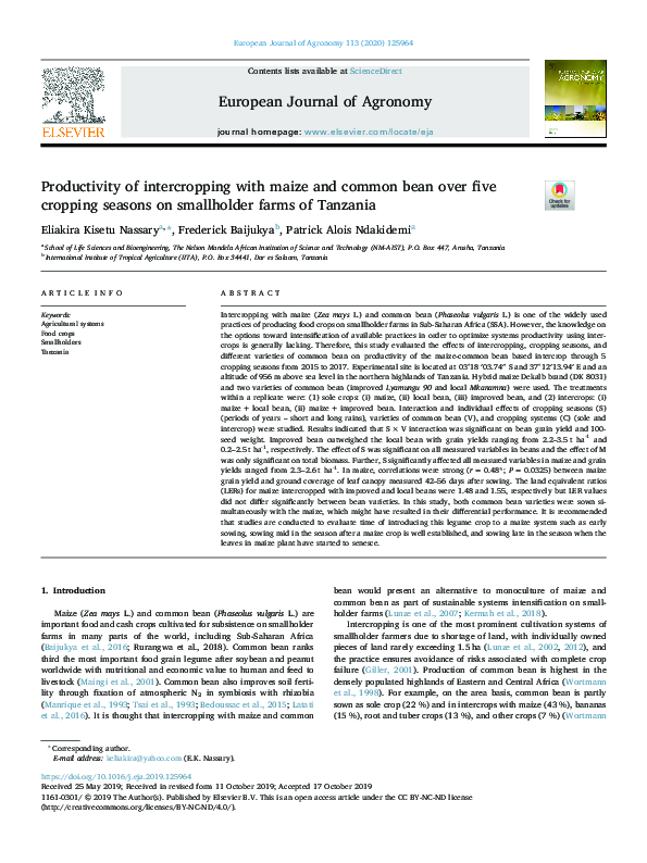 Pdf Productivity Of Intercropping With Maize And Common Bean Over