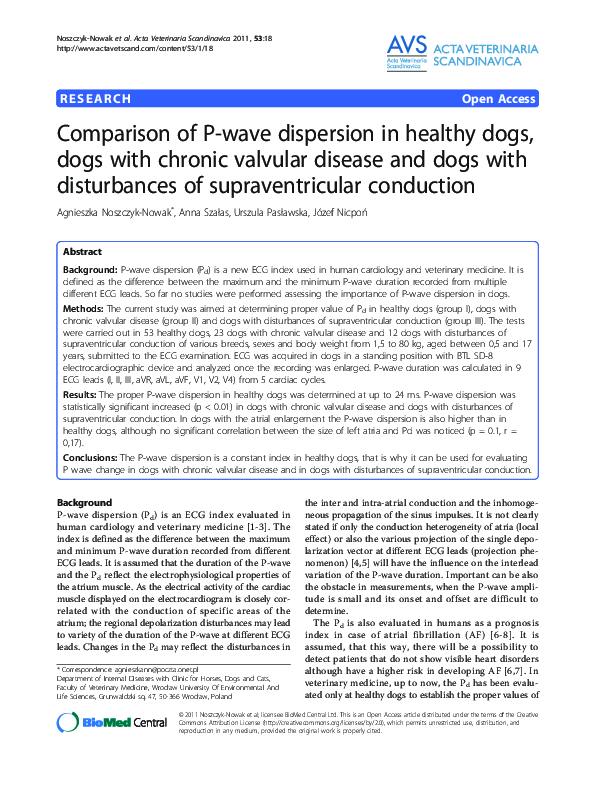 (PDF) Comparison of P-wave dispersion in healthy dogs, dogs with ...