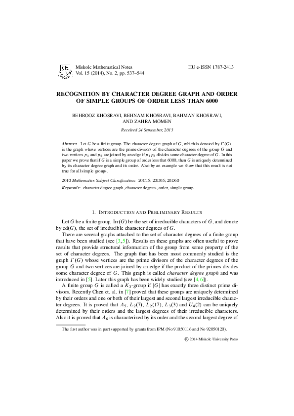 (PDF) Recognition by Character Degree Graph and Order of Simple Groups ...