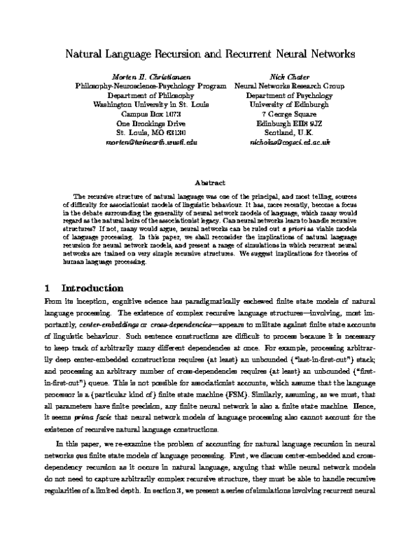 (PDF) Natural Language Recursion and Recurrent Neural Networks