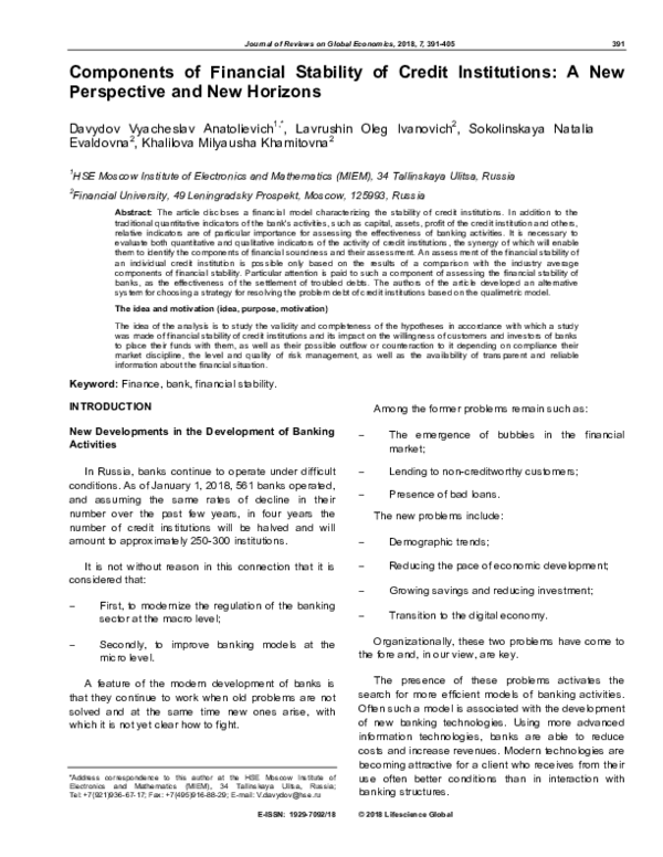 (PDF) Components of Financial Stability of Credit Institutions: A New ...