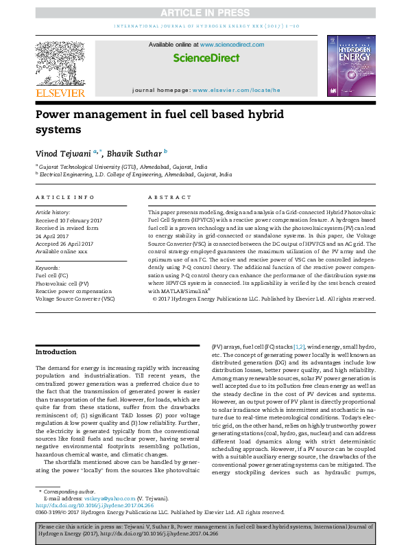 (PDF) Power management in fuel cell based hybrid systems