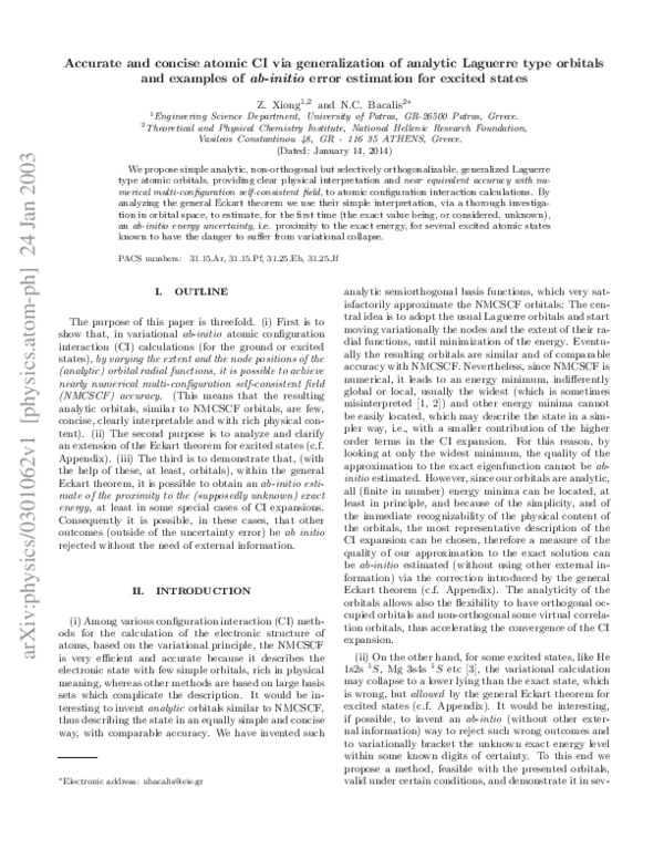 (PDF) Accurate and concise atomic CI via generalization of analytic Laguerre type orbitals and ...