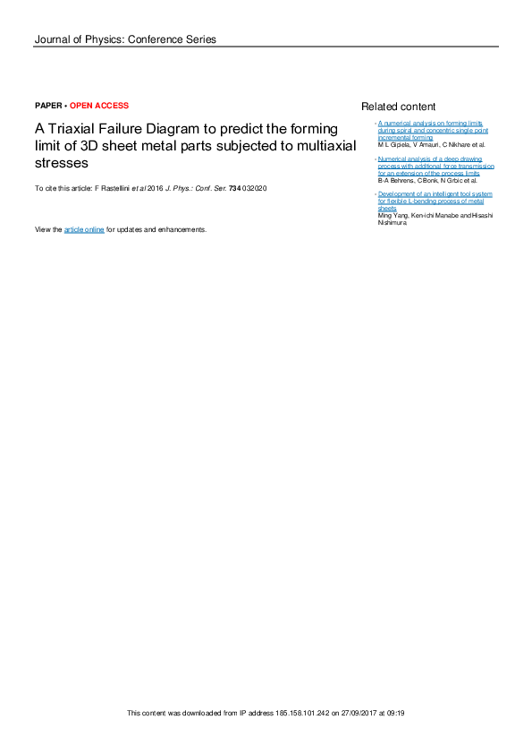 (PDF) A Triaxial Failure Diagram to predict the forming limit of 3D ...