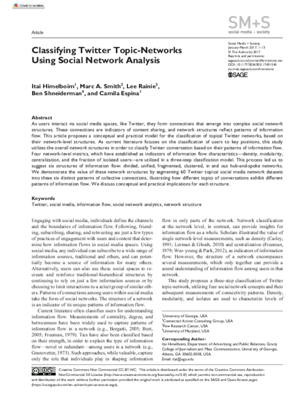 (PDF) Classifying Twitter Topic-Networks Using Social Network Analysis