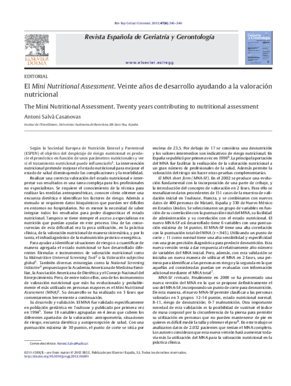 (PDF) El Mini Nutritional Assessment. Veinte años de desarrollo ...