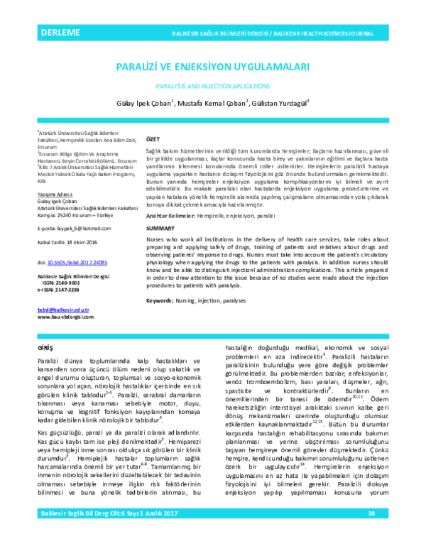 (PDF) Paralysis and Injection Applications