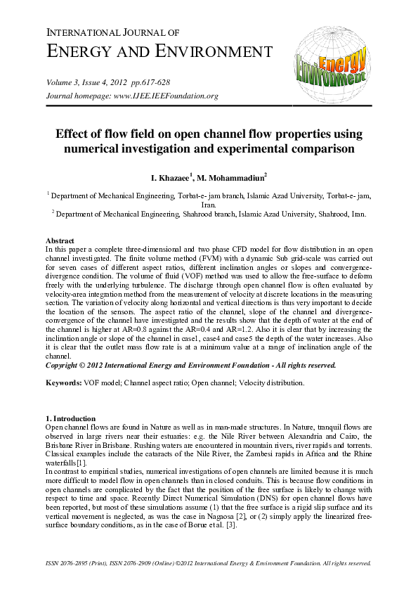 (PDF) Effect of flow field on open channel flow properties using numerical investigation and ...