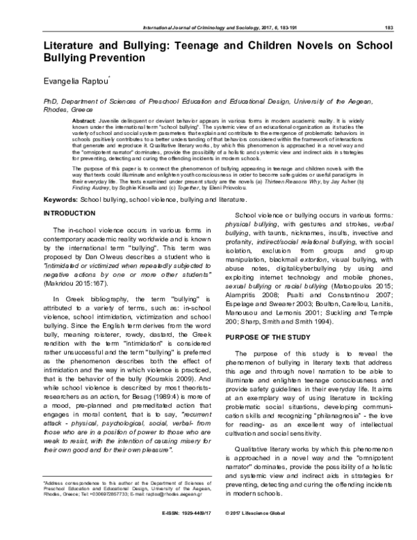 (PDF) Literature and Bullying: Teenage and Children Novels on School ...