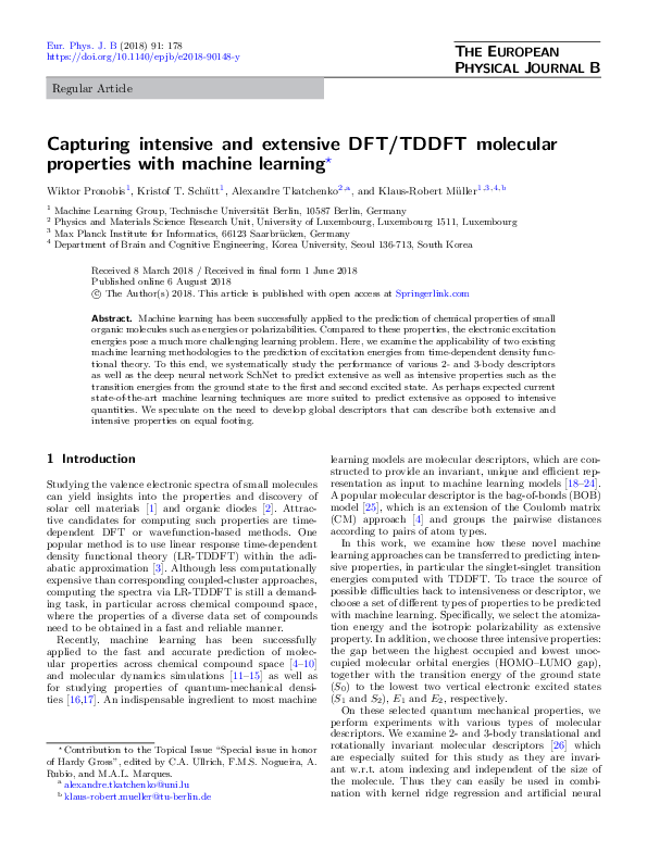 (PDF) Capturing intensive and extensive DFT/TDDFT molecular properties ...