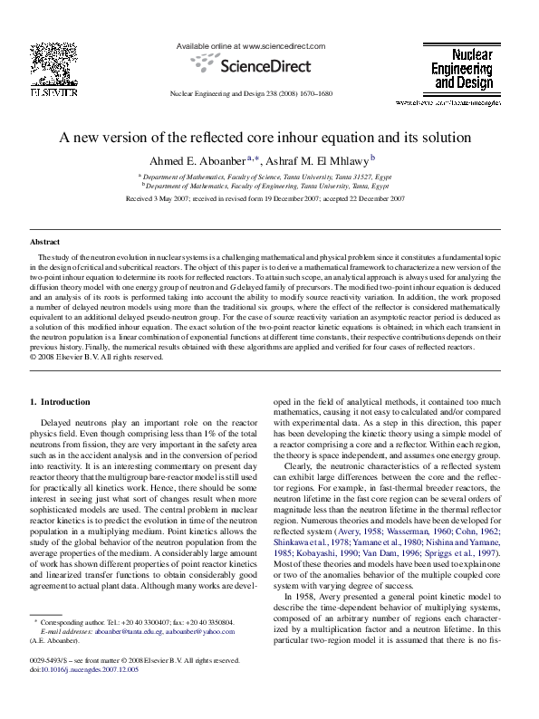 (PDF) A new version of the reflected core inhour equation and its solution