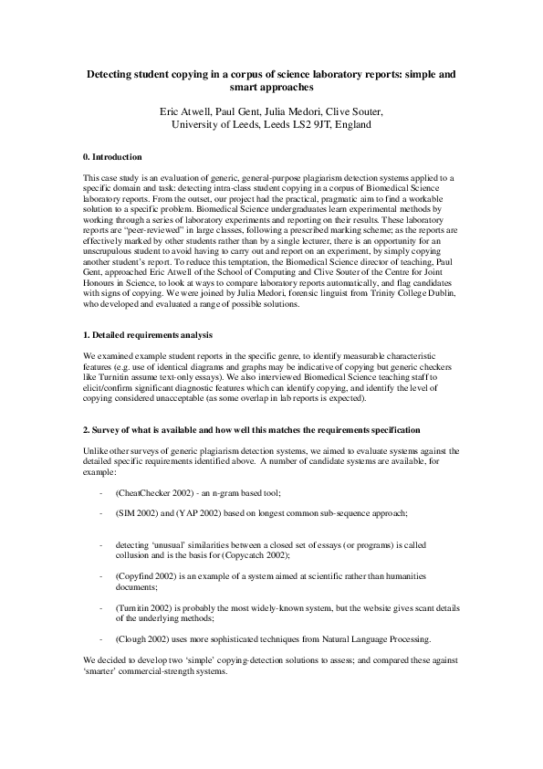 (PDF) Detecting student copying in a corpus of science laboratory ...