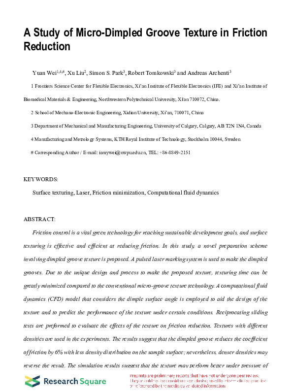 (PDF) A Study of Micro-Dimpled Groove Texture in Friction Reduction