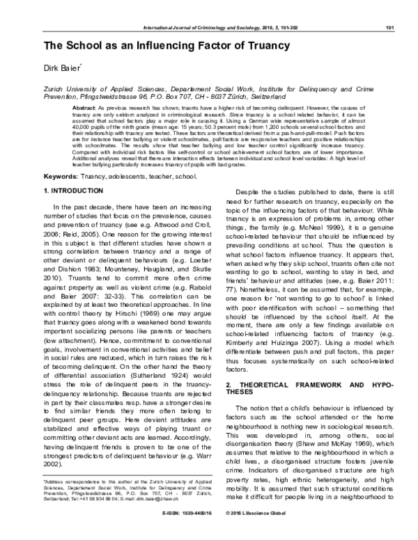 (PDF) The School as an Influencing Factor of Truancy